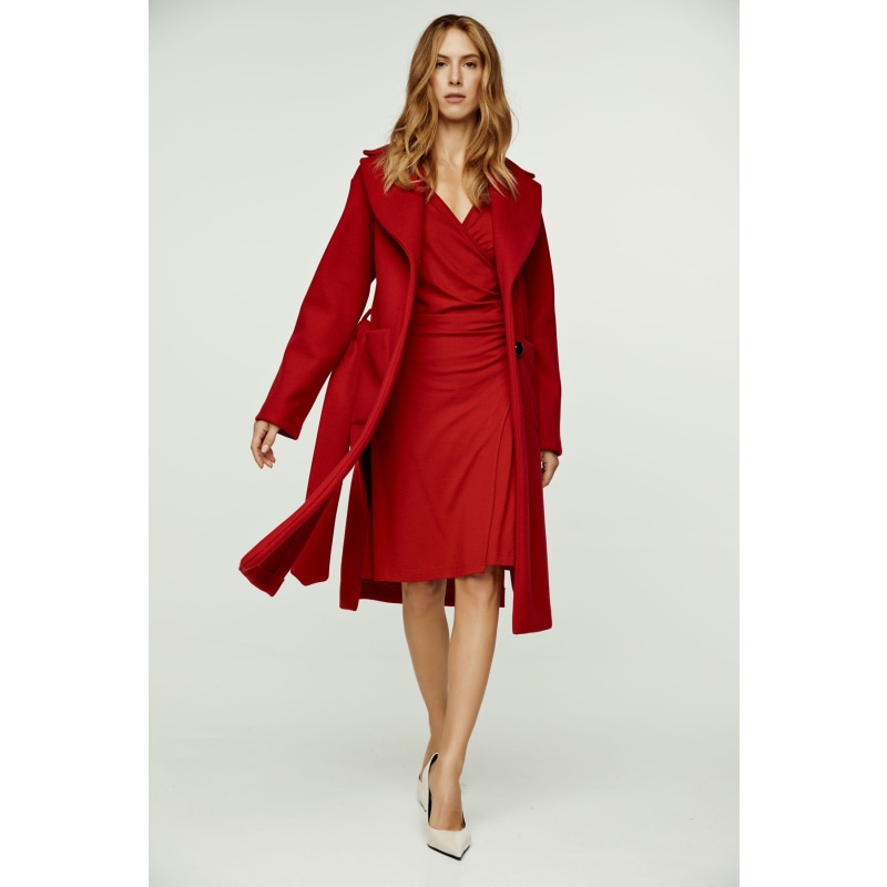 Long Dark Red Faux Mouflon Coat With Belt | Conquista | Wolf & Badger