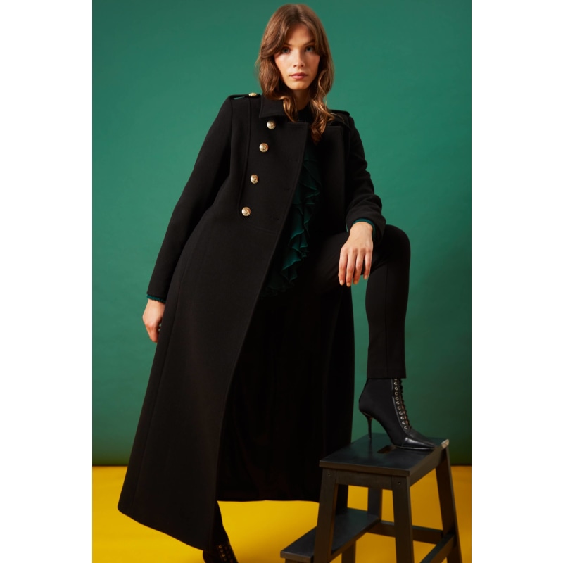 Long Military Black Coat | James Lakeland | Wolf & Badger