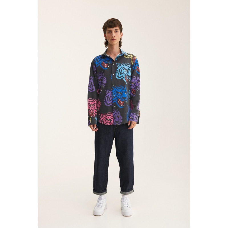 Long Sleeve Shirt In Dark Grey With Tigers Design - Recycled Material ...