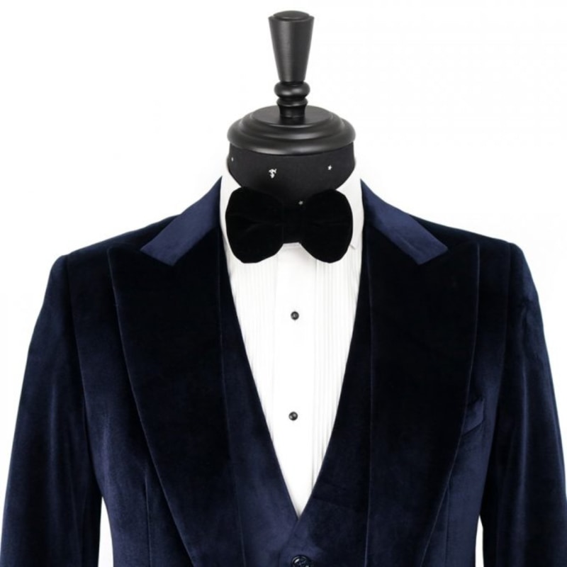 Maison Velvet Single Breasted Peak Lapel Three Piece Suit – Navy Blue ...