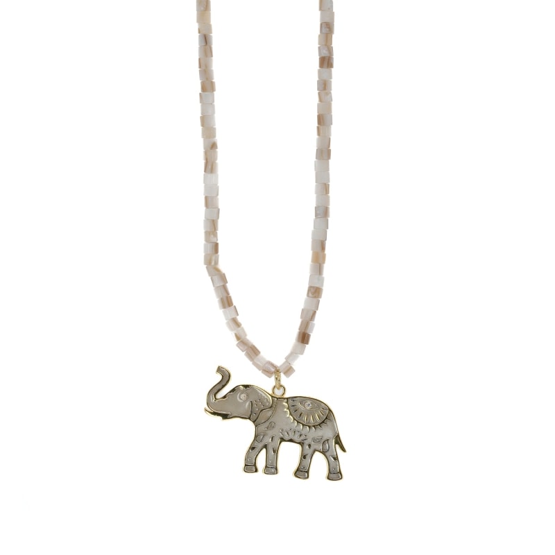 Luck & Prosperity Elephant White Pearl Choker Necklace - White | Ebru ...