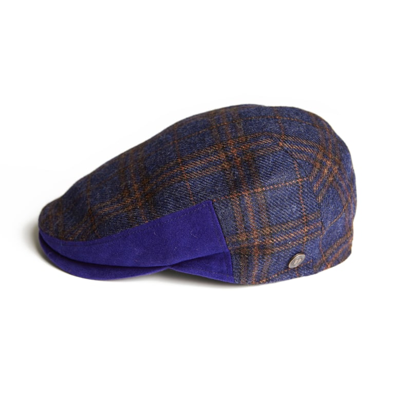 Luis Cobalt Blue Tweed Checks Italian Flat Cap | Dasmarca Hats | Wolf ...