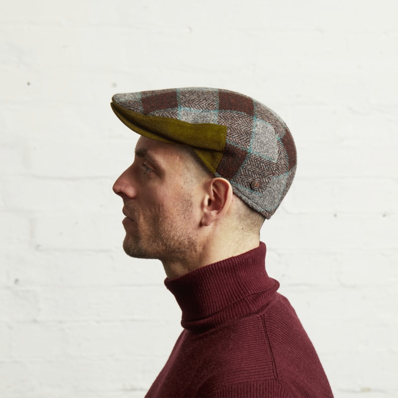 Luis Grassland Green Brown Tweed Checks Italian Flat Cap | Dasmarca ...