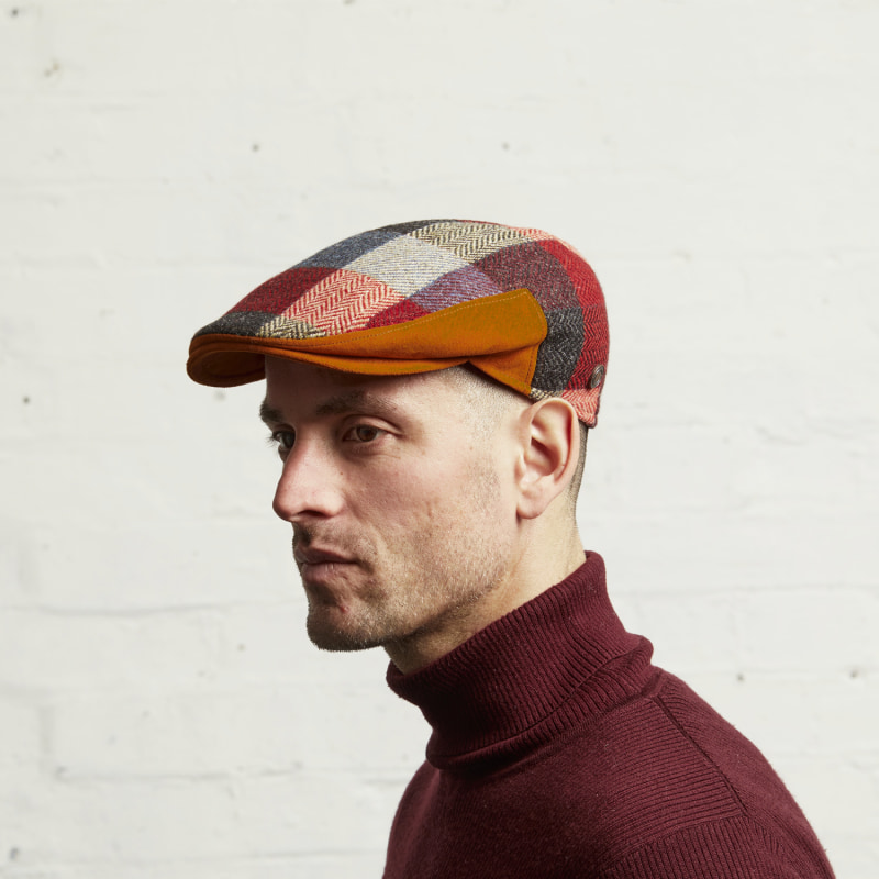 Luis Sunrise Orange Tweed Checks Italian Flat Cap | Dasmarca Hats ...
