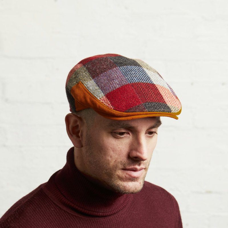 Luis Sunrise Orange Tweed Checks Italian Flat Cap | Dasmarca Hats ...