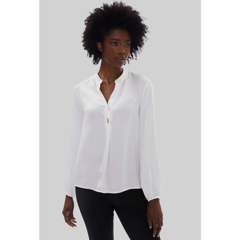 Mandarin Collar Satin Blouse Cream | James Lakeland | Wolf & Badger