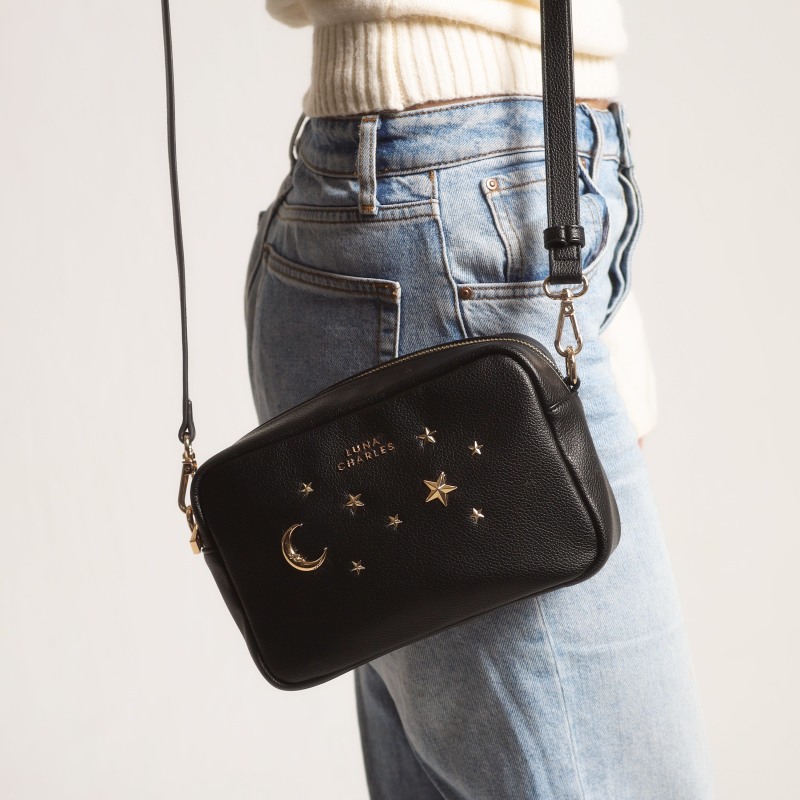 Maya Star Studded Camera Bag - Black & Gold | LUNA CHARLES | Wolf & Badger