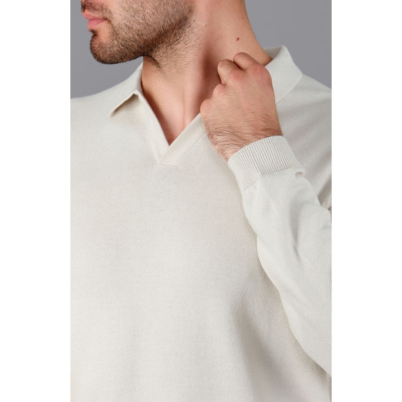 Mens Cotton Lightweight Lyndon Buttonless Polo Shirt - Ecru | Paul ...