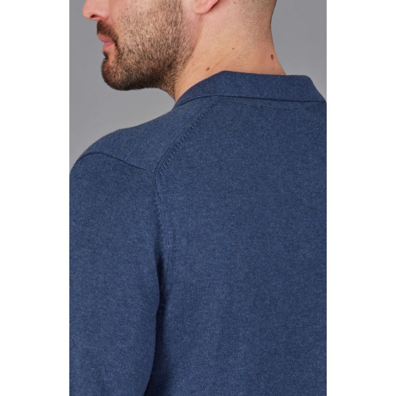Mens Cotton Lightweight Lyndon Buttonless Polo Shirt - Blue Melange ...