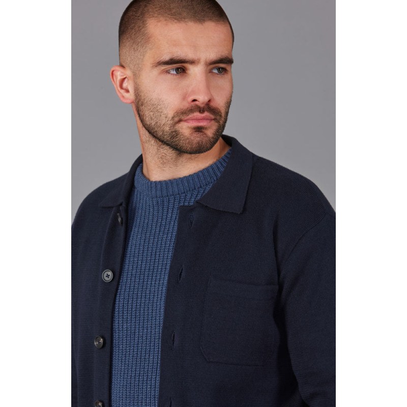 Mens Midweight Cotton Work Benjamin Shirt - Navy | Paul James Knitwear ...