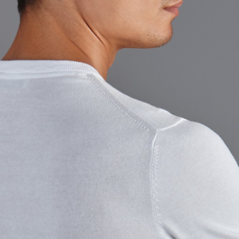 Mens Ultra Fine Cotton Hudson High V Neck Knitted T-Shirt - White ...