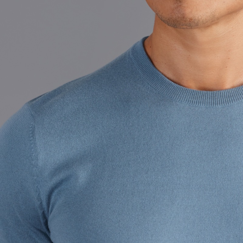 Mens Ultra-Fine Cotton Hugo Knitted T-Shirt - Bluestone | Paul James ...