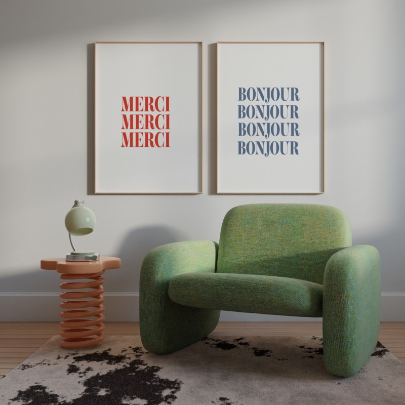 Merci French slogan Giclée Art Print A3 | Fanclub | Wolf & Badger