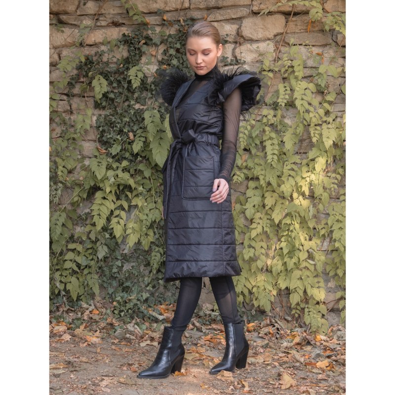 Mid-Length Padded Vest With Winged Tulle Sleeves | concept A trois ...