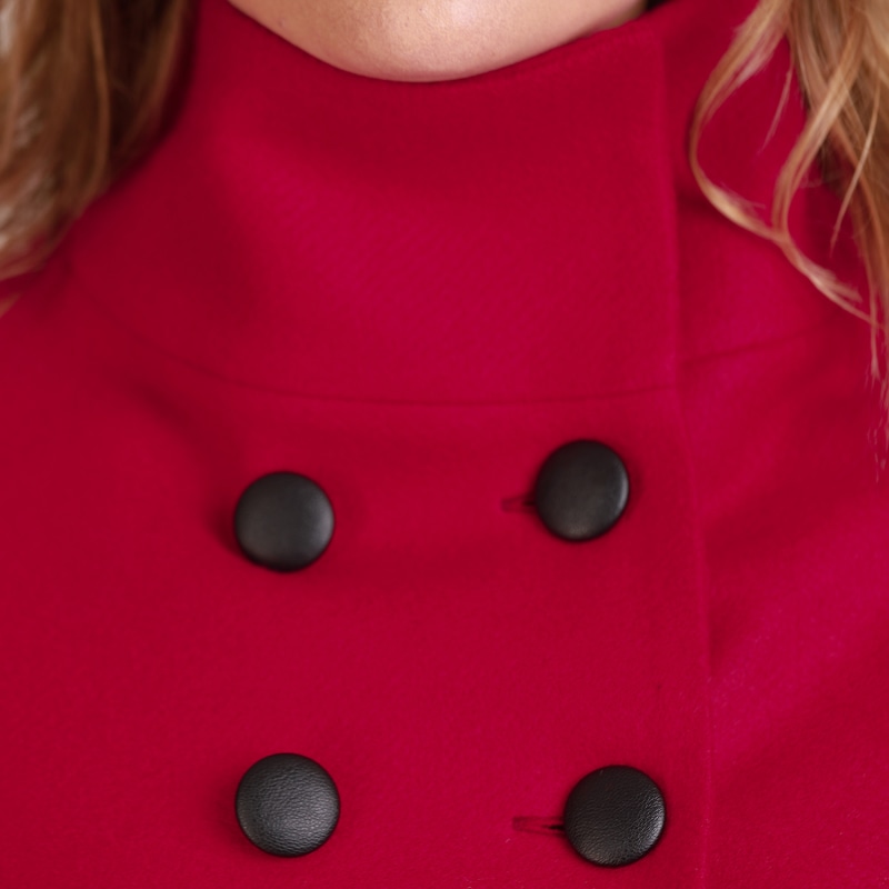 Wool Poncho Cloak Coat With Buttons & High Neck In Raspberry Color ...