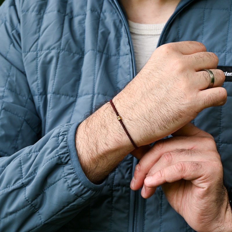 Minimalist Wine Red Cord And Brass Bracelet For Men - Soul Brass ...