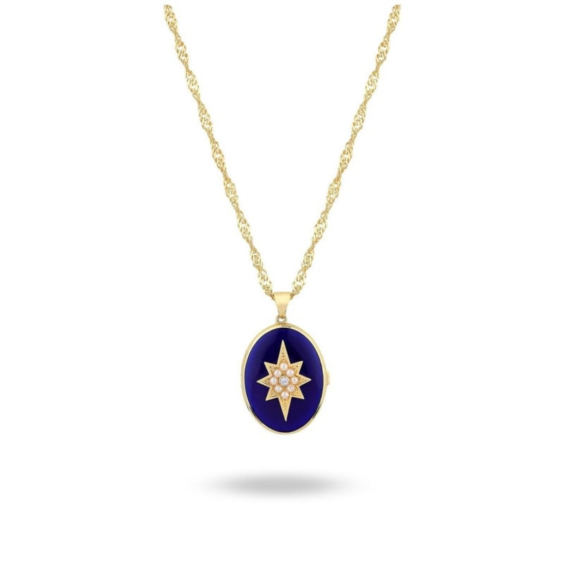 Navy Blue Enamel Pole Star Locket | LINYA JEWELRY | Wolf & Badger