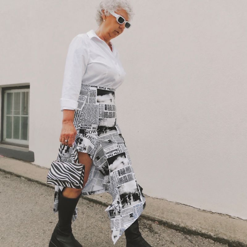 Newspaper Print Cascade Skirt | Delayne Dixon | Wolf & Badger Newspaper Print Cascade Skirt | Delayne Dixon | Wolf & Badger