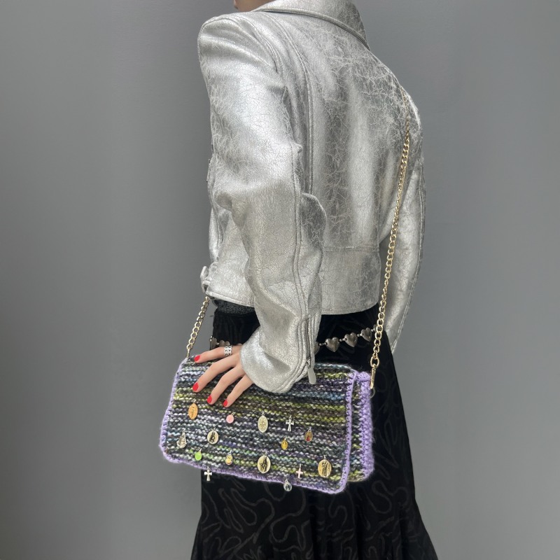 Niebla - Hand Knitted Bag With Medals - Purple | HILO DE MAR | Wolf ...