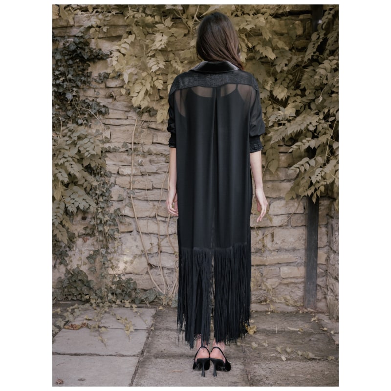 Oversized Black Sheer Shirt-Dress With Long Fringes | concept A trois ...