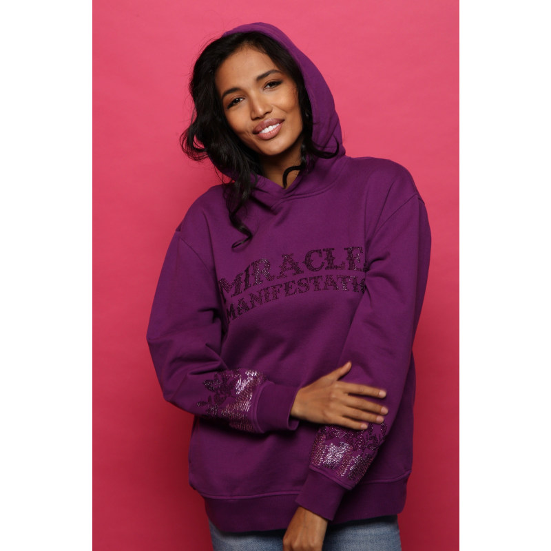 Positive Affirmation Hoodie With Rhinestone Design - Pink & Purple | Miracles Manifester | Wolf ...