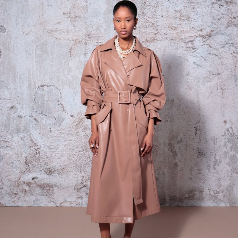 Paulin Milk Chocolate Vegan Leather Trench Coat | AGGI by HALEWSKI | Wolf & Badger