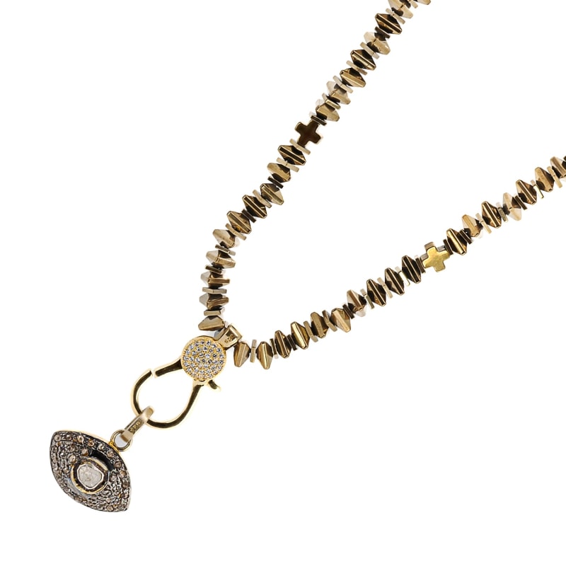 Pave Diamond Evil Eye Pendant Gold Hematite Stone Unique Beaded Necklace - Gold | Ebru Jewelry ...