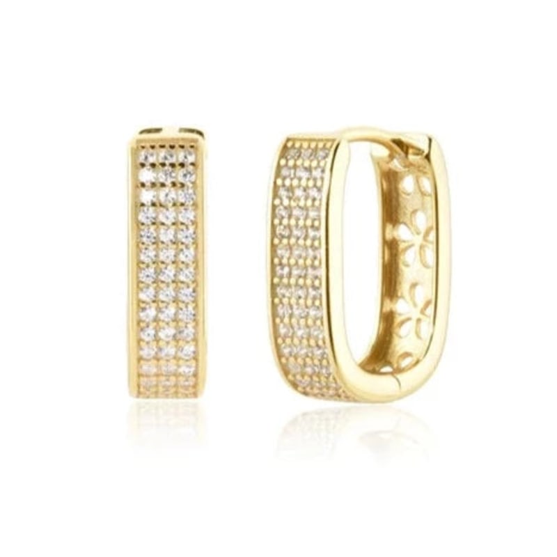 Pave Rectangle U Huggie Hoop Gold Vermeil Earrings | Nazzar | Wolf & Badger