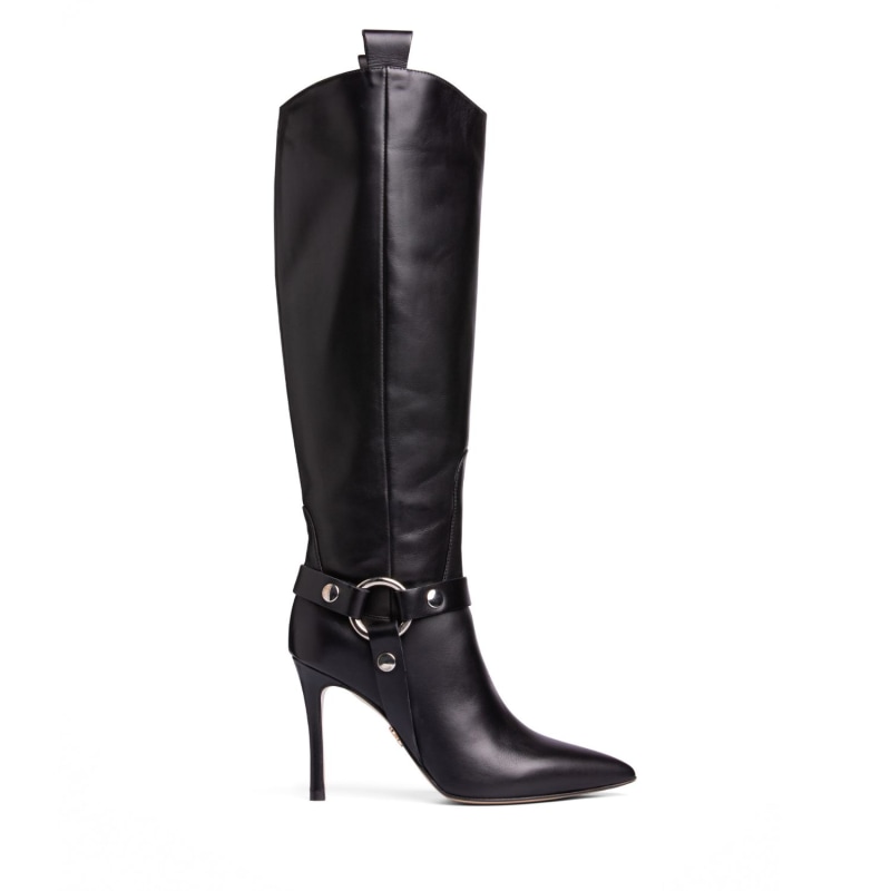 Phoebe Black Leather Comfortable Stiletto Heel Evening Work Knee High ...