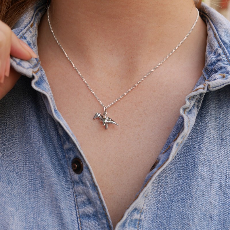 Sterling Silver Origami T-Rex Charm Necklace | Lily Charmed | Wolf & Badger
