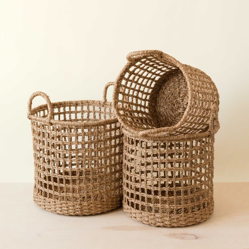 Open Weave Baskets With Handle, Set Of Three - Storage Baskets | LIKHÂ ...