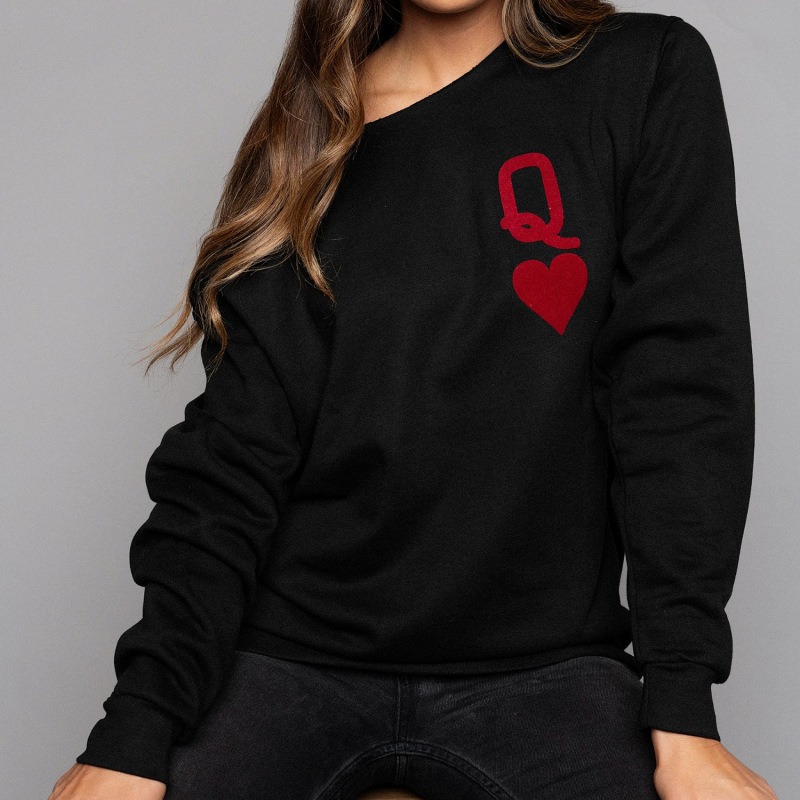 Queen Of Hearts Oversized Sweatshirt In Black & Red | James Steward ...