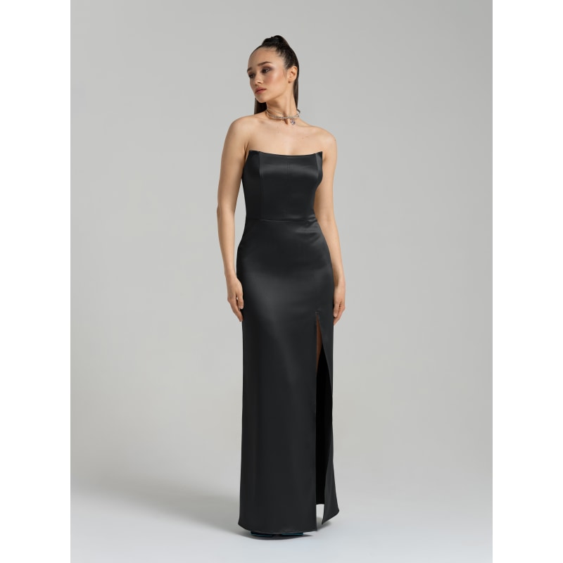 Queen Of Hearts Satin Maxi Dress, Black | Tia Dorraine | Wolf & Badger