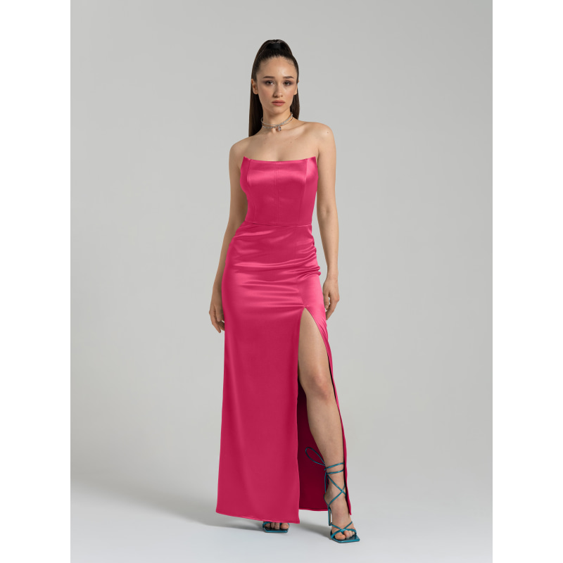 Queen Of Hearts Satin Maxi Dress, Hot Pink | Tia Dorraine | Wolf & Badger