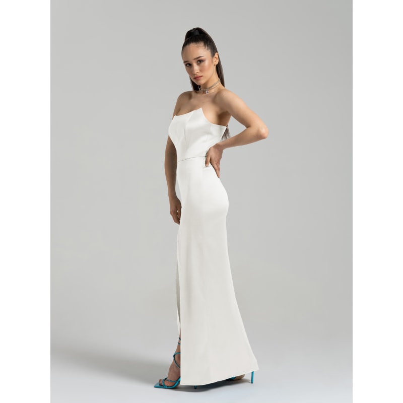 Queen Of Hearts Satin Maxi Dress - Pearl White | Tia Dorraine | Wolf ...