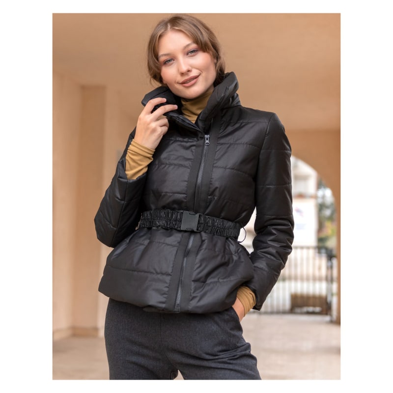 Quilted Short Jacket With Long Sleeves And Elastic Waist Quilted Short Jacket With Long Sleeves And Elastic Waist