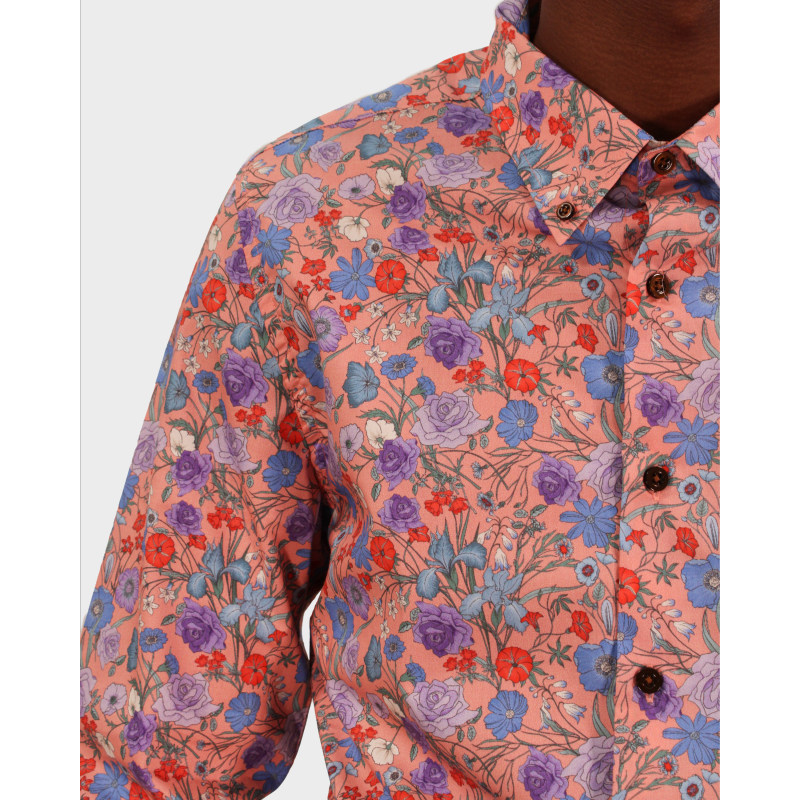 Morris Rose Floral Shirt In Geranium | Lords of Harlech | Wolf & Badger