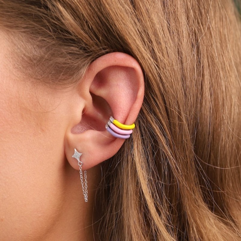 Rainbow Wave Enamel Ear Cuff Set In Gold | Gold Trip | Wolf & Badger