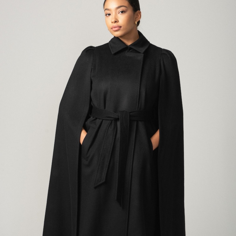 Wool Cashmere Raven Long Cape In Black | Nina Nieves | Wolf & Badger