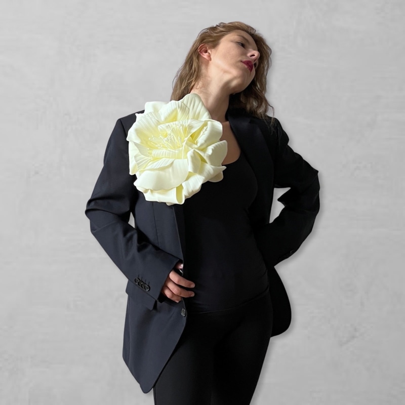 Navy Oversize Reworked Blazer With Big White Flower Pin | London ...