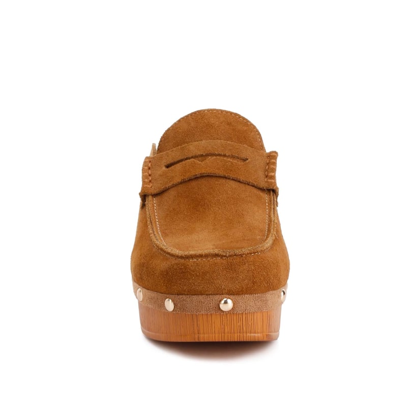 Riley Genuine Suede Platform Clogs In Tan | Rag & Co. | Wolf & Badger