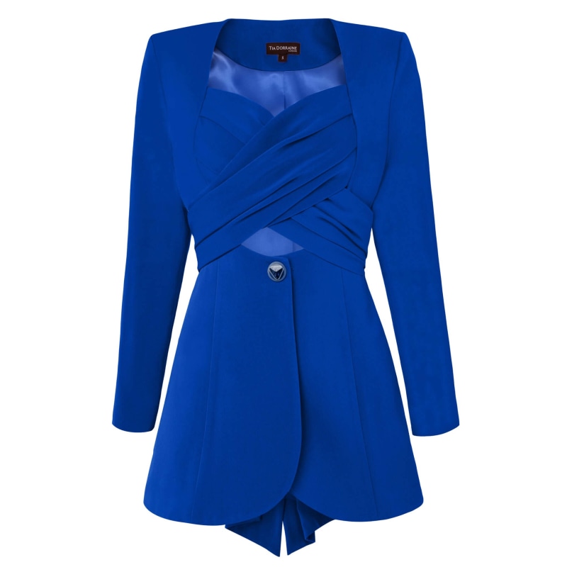 Royal Azure Cross Wrap Statement Blazer | Tia Dorraine | Wolf & Badger