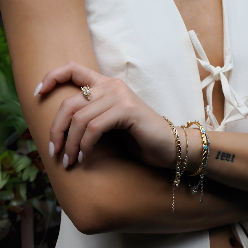 Ruby Eyed Guardian Gold Dragon Design Ring - Gold | Ebru Jewelry | Wolf & Badger