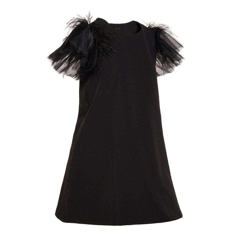 Short A Line Dress With Winged Tulle Sleeves | concept A trois | Wolf ...