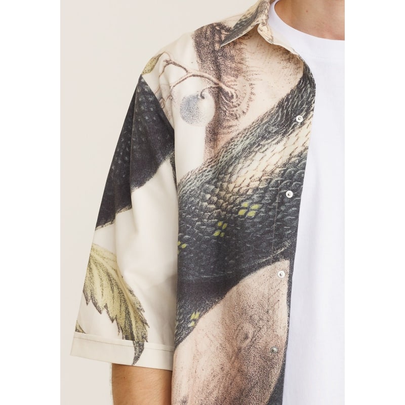 Short Sleeve Shirt In Beige With Snake Design - Recycled Fabric ...