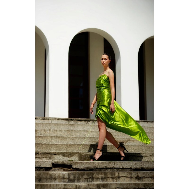 Silk Ruched Bungee Dress - Green | Formula S7 | Wolf & Badger