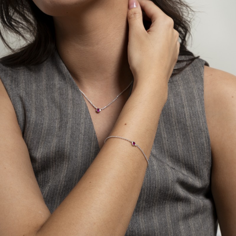 Single Ruby Dewdrop Chain Bracelet In Sterling Silver | Dower & Hall | Wolf & Badger