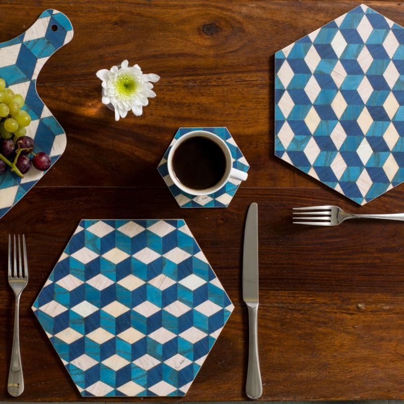 Six Hexagonal Coasters In Deep Blues. Mid Century Modern Padstow Range ...