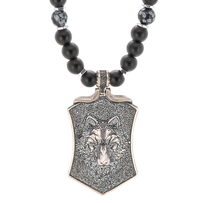 Spirit Onyx Wolf Beaded Necklace - Black | Ebru Jewelry | Wolf & Badger