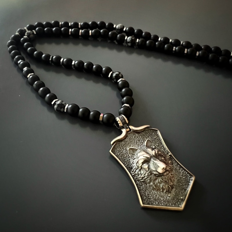 Spirit Onyx Wolf Beaded Necklace - Black | Ebru Jewelry | Wolf & Badger